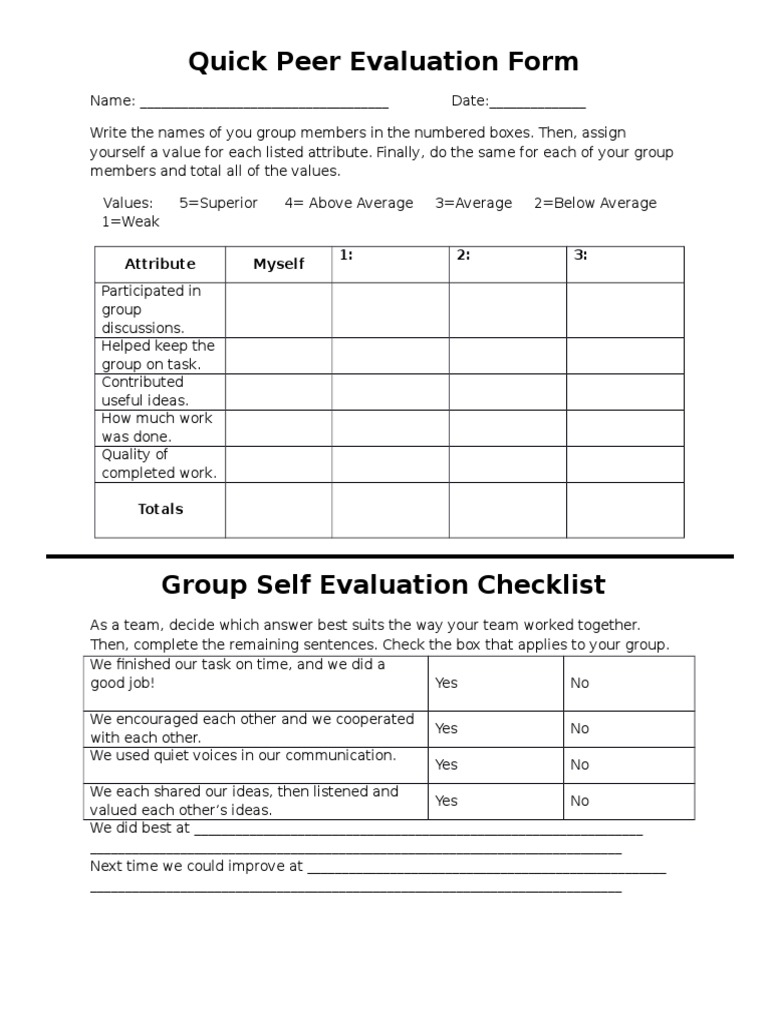 Quick Peer Evaluation Template | PDF