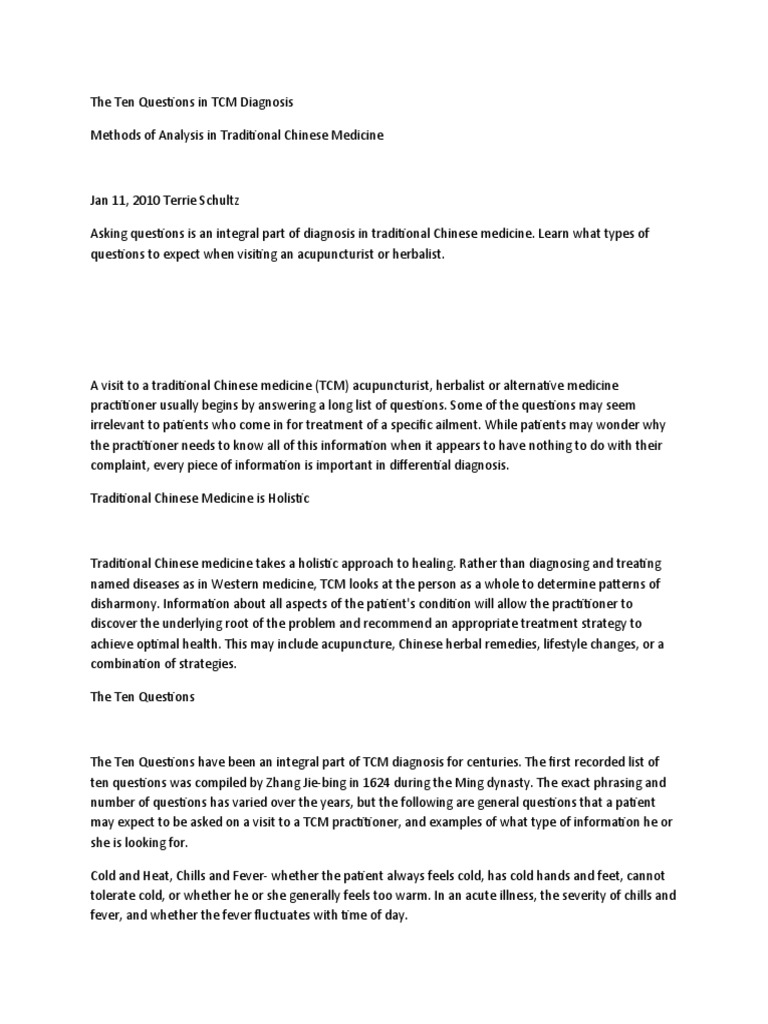 The Ten Questions in TCM Diagnosis | PDF | Asian Traditional Medicine ...