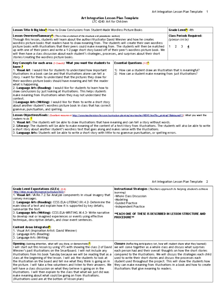 Art Integration Lesson Plan Template: Know. | PDF | Lesson Plan ...