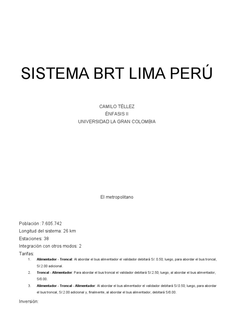 BRT Lima Peru | PDF | Lima | Transporte público