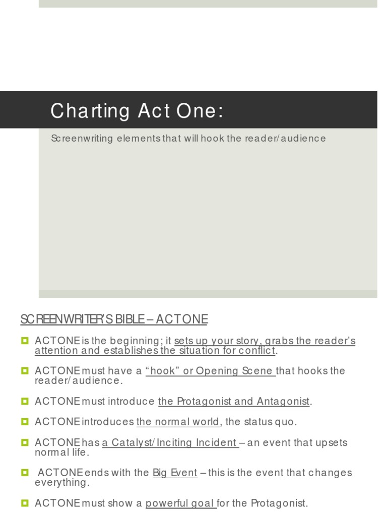 Charting Act One:: Screenwriting Elements That Will Hook The Reader ...