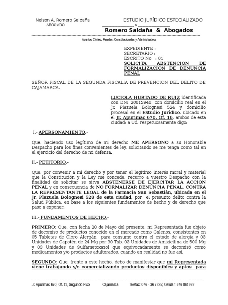 Abstencion de Formalizacion de Denuncia Penal | PDF | Delito | Derecho penal