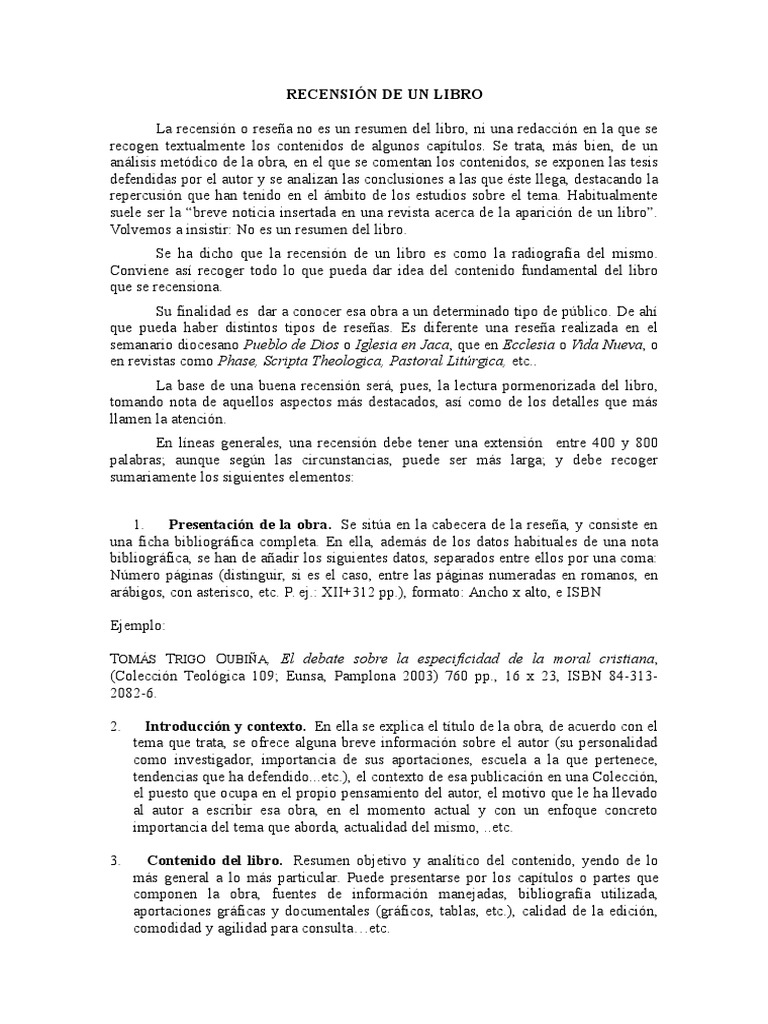 Recensión de Un Libro | Libros | Bibliografía