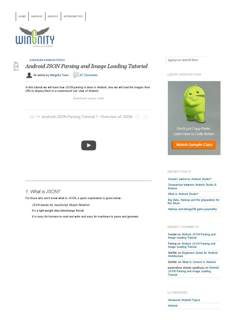 Android Json Parsing And Image Loading Tutorial Wingnity Blog Pdf