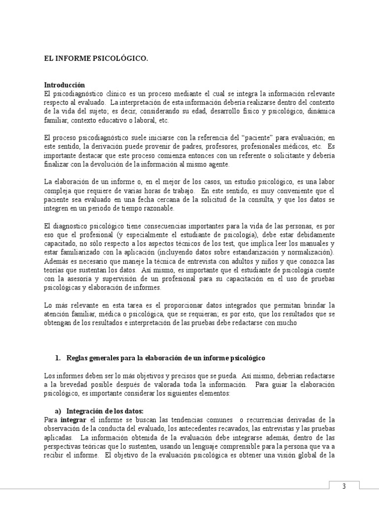 Modelo para La Elaboracion de Un Informe Psicologico | PDF ...