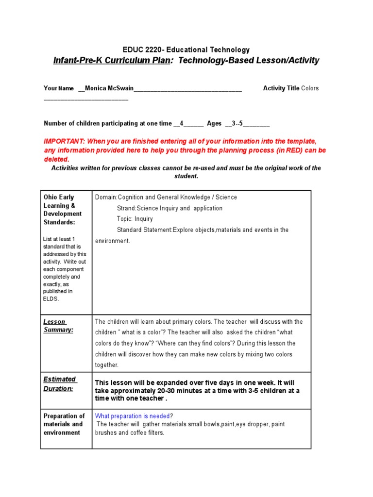 Lesson Plan On Colors | PDF | Differentiated Instruction | Lesson Plan