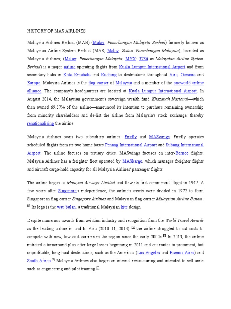 History of Mas Airlines | PDF | Aeronautics | Aviation