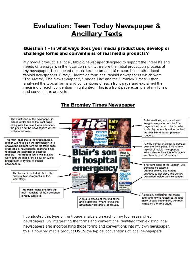 Evaluation: Teen Today Newspaper & Ancillary Texts | PDF | Mass Media ...