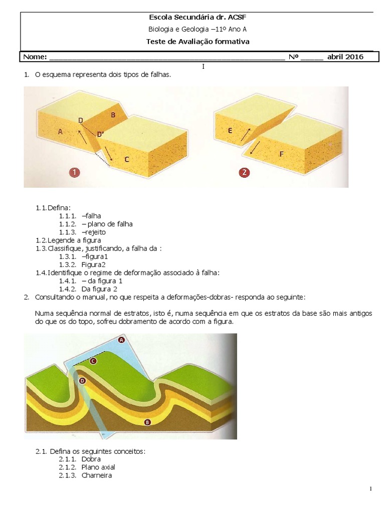 FT Falhas e Dobras Correção Moodle | Placas Tectônicas | Falha (Geologia)