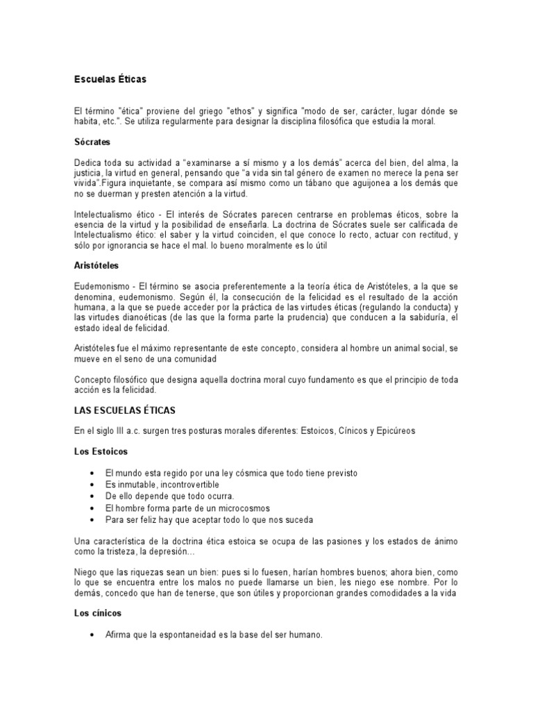 Escuelas Eticas | PDF | Moralidad | Immanuel Kant