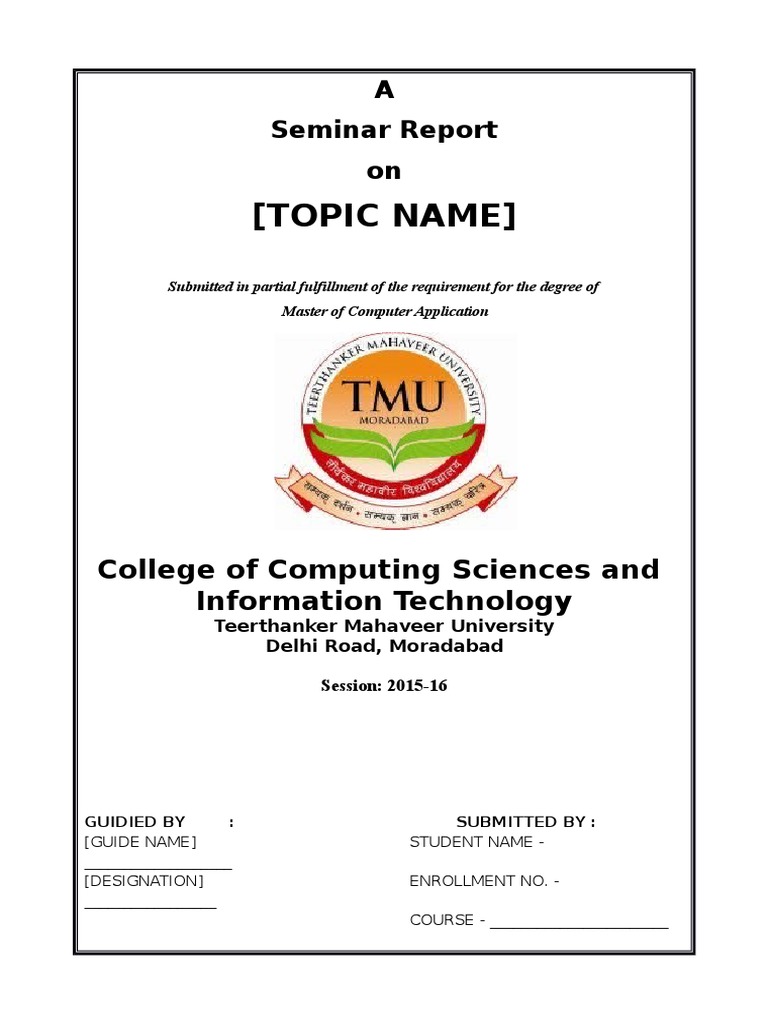 Seminar Report Cover Page Template | PDF | Academia | Learning