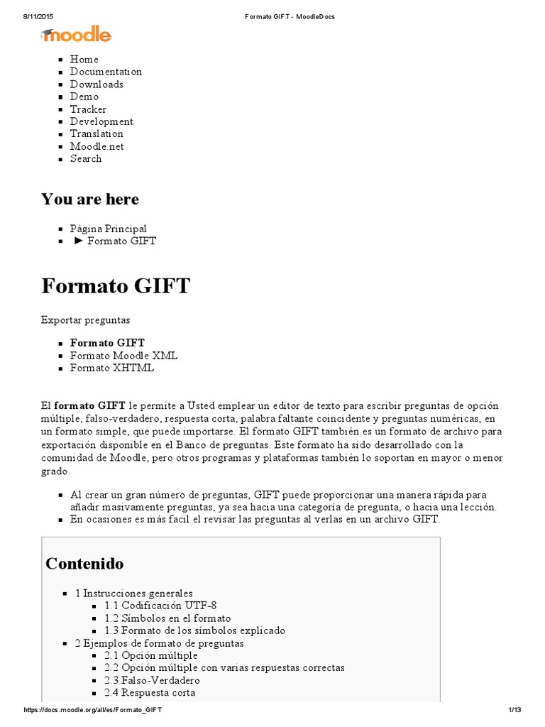 Formato GIFT - MoodleDocs | PDF | Opción multiple | Archivo de computadora