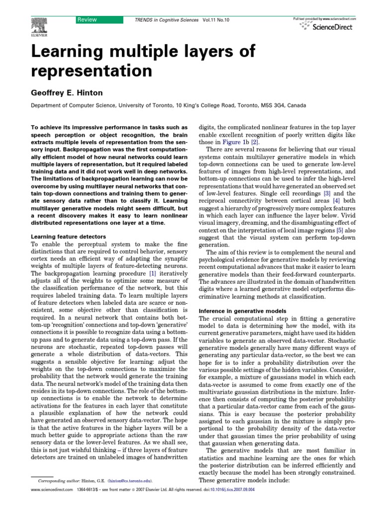 Learning Multiple Layers of Representation: Geoffrey E. Hinton | PDF ...