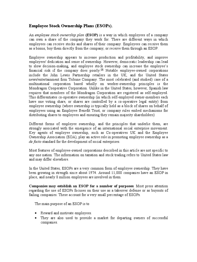 Employee Stock Ownership Plans | PDF | Employee Stock Ownership Plan ...