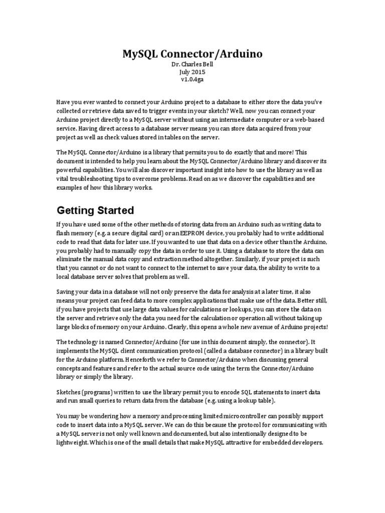 Mysql Connector Arduino Reference Manual 104ga Pdf Databases Port Computer Networking