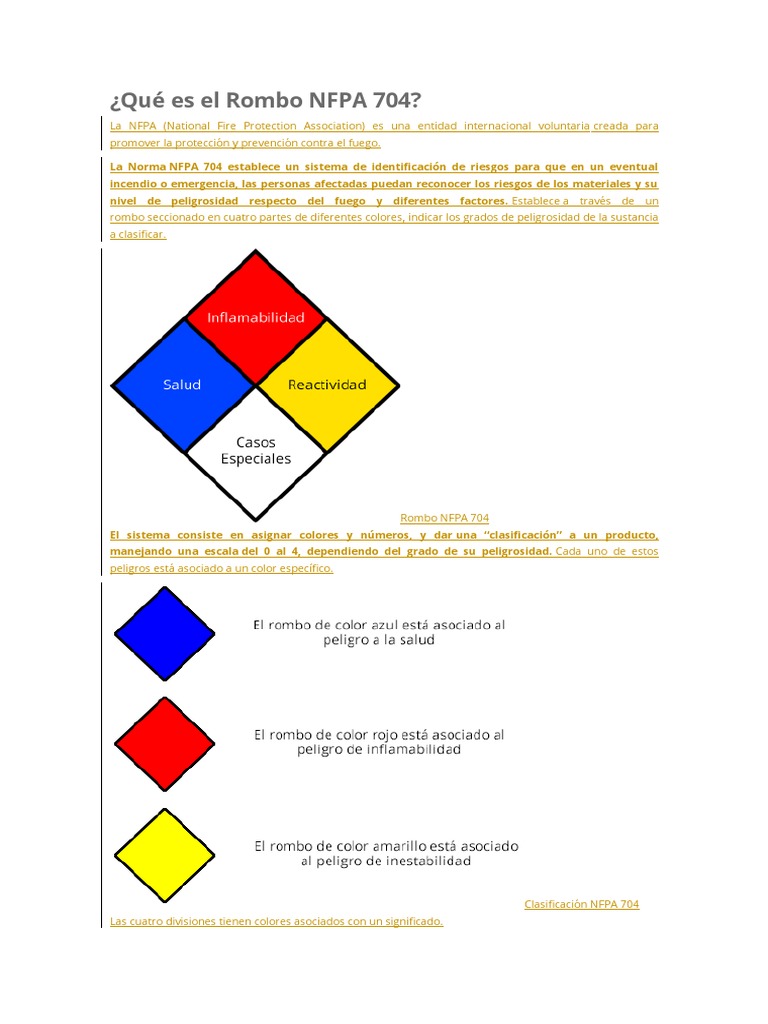 Qué Es El Rombo NFPA 704 | PDF | Química | Productos quimicos
