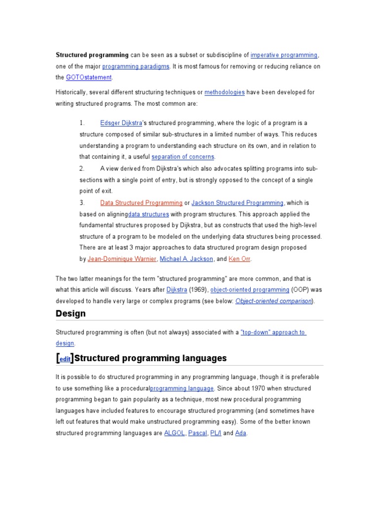 Structured Programming Subroutine Functional Programming 