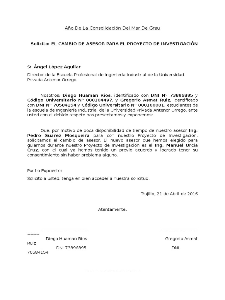 Solicitud Cambio de Asesor | PDF