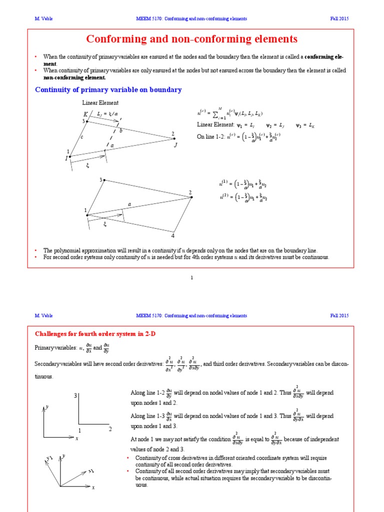 Conforming vs Non-Conforming Elements | PDF | Equations | Bending