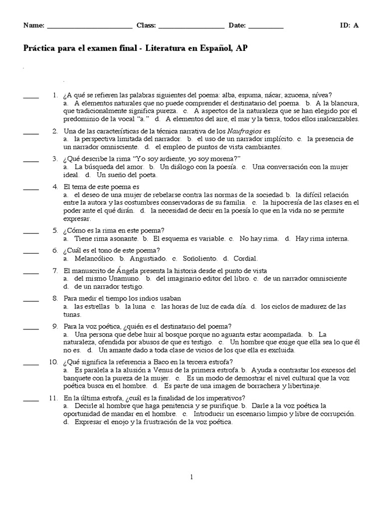 Práctica de Literatura AP | PDF | Metro (poesía) | Poesía