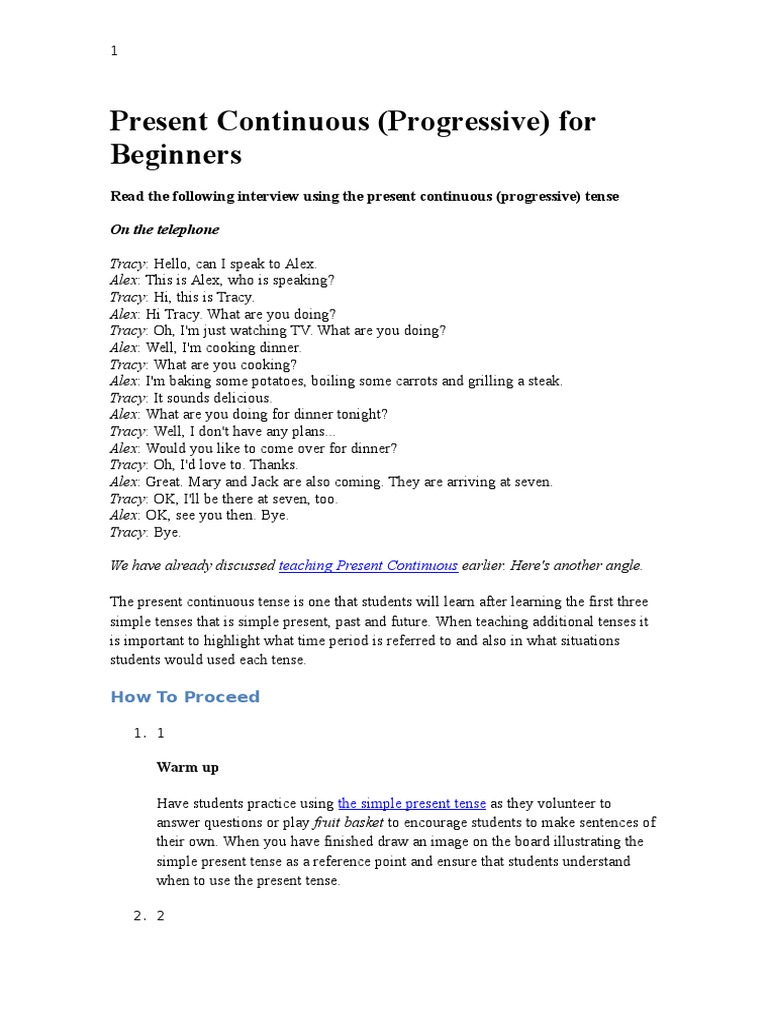 Present Continuous - Dialogues | PDF | Grammatical Tense | English Language
