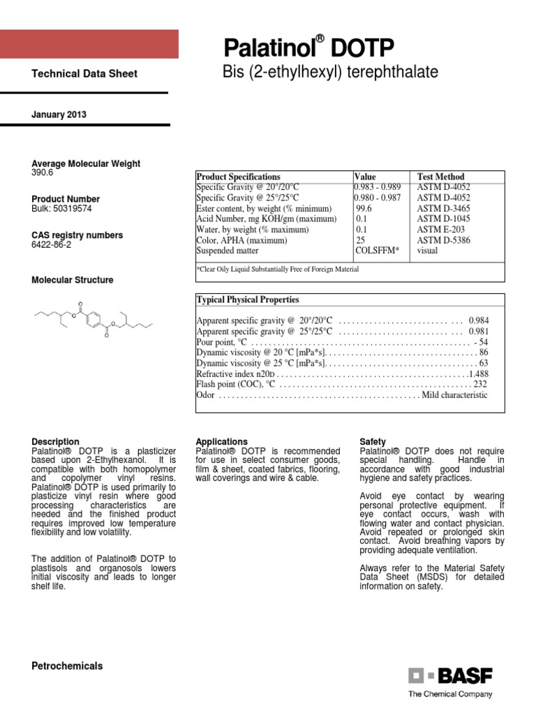 Dotp Basf | PDF | Polyvinyl Chloride | Industries