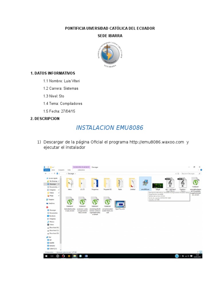 Instalacion Emu8086 y Ejercicios | PDF | Informática | Tecnología digital