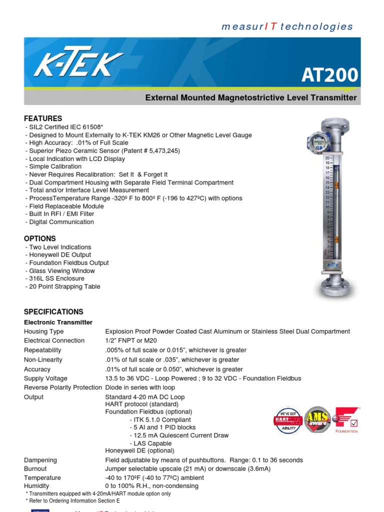 MeasurIT KTek AT200 Level Transmitter 0910 | PDF | Electrical ...