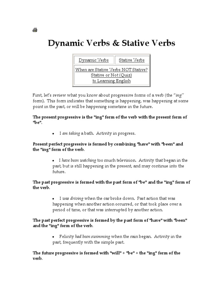 Dynamic and Static Verbs | Grammatical Tense | Verb