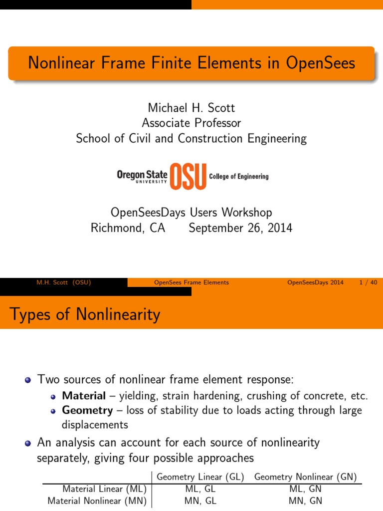 Nonlinear Frame Finite Elements in OpenSees | PDF | Buckling ...