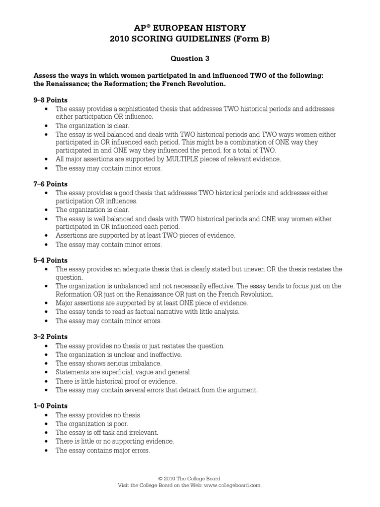 AP European History Form B 2010 | PDF | Essays | Protestantism