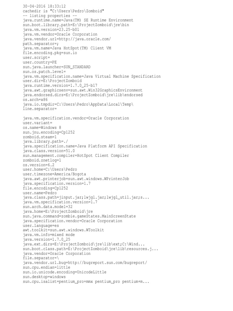 Project Zomboid Java Log Analysis | PDF | Java Virtual Machine | Java (Programming Language)