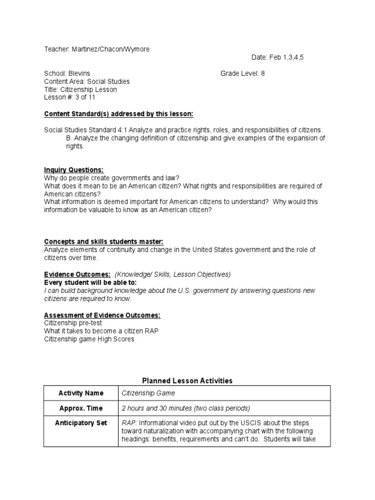 Lesson 3 Citizenship | PDF | Citizenship Of The United States | Citizenship