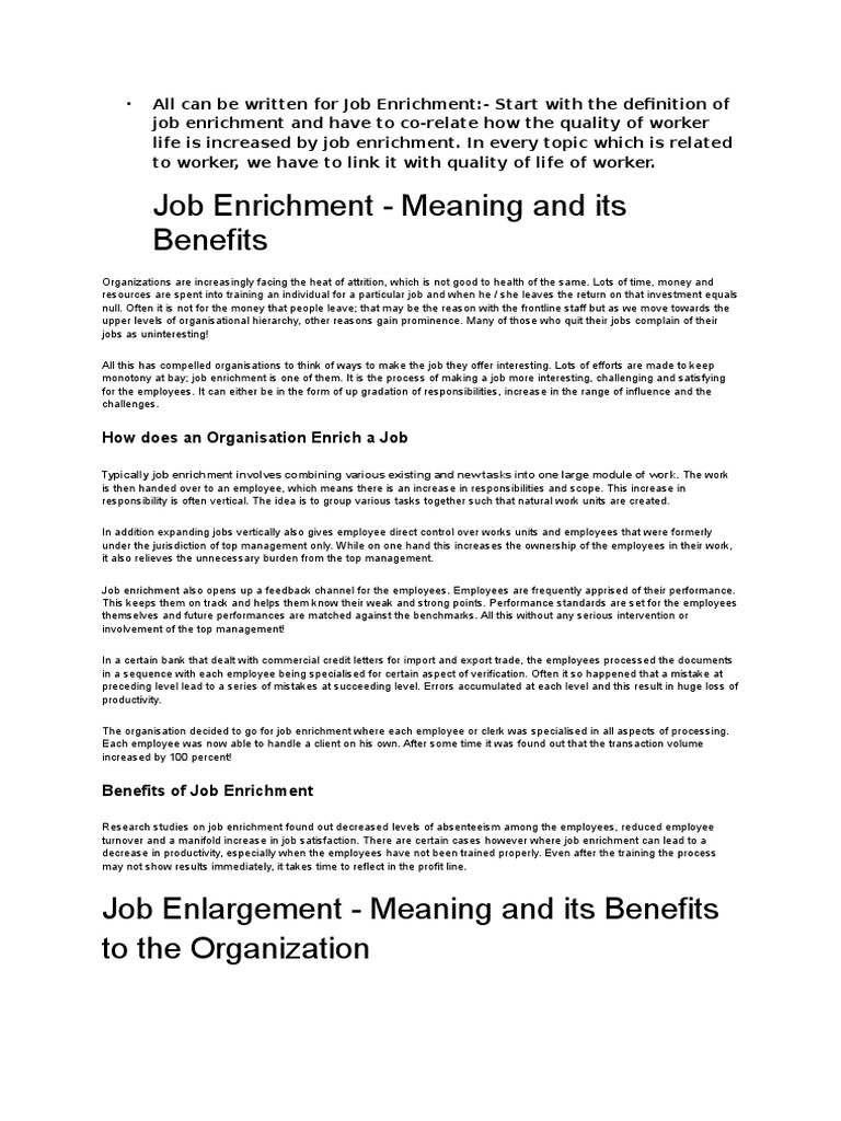 Job Enrichment Notes | PDF | Action (Philosophy) | Business