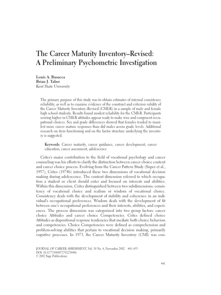 The Career Maturity Inventory-Revised A PDF | Download Free PDF ...