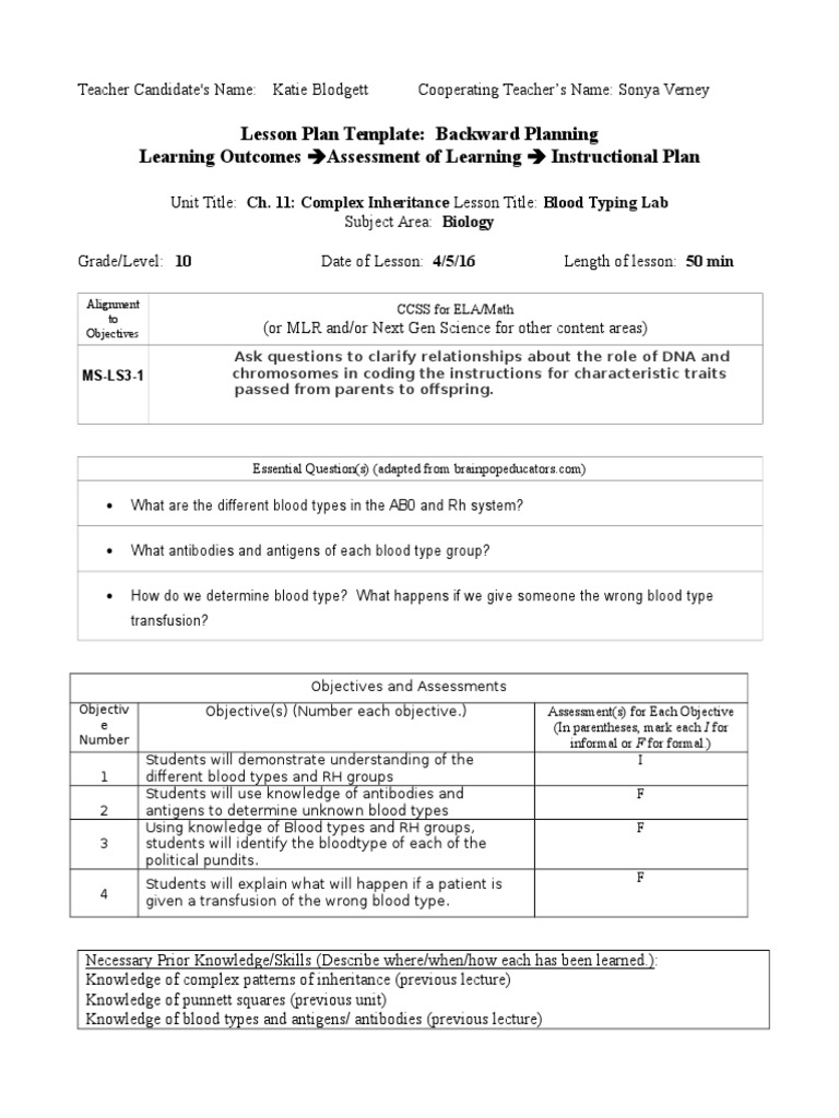 Blood Typing Lab Lesson Plan | PDF | Blood Type | Cognition