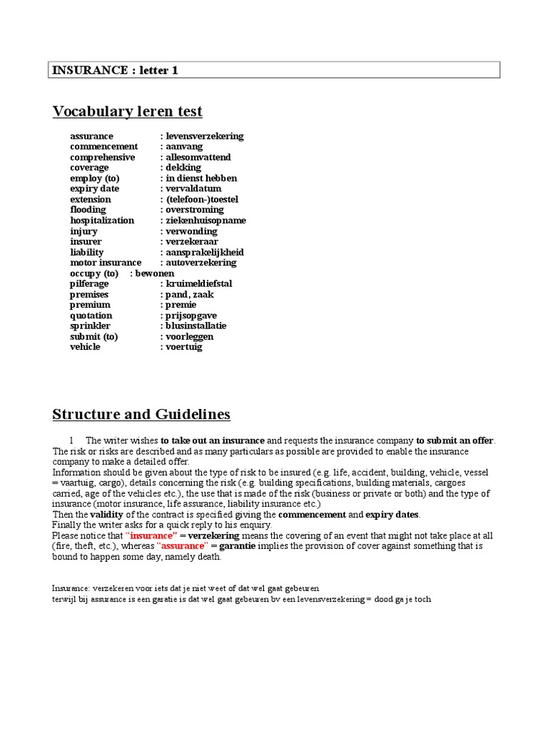 Voc Engels Test | PDF | Vehicle Insurance | Insurance