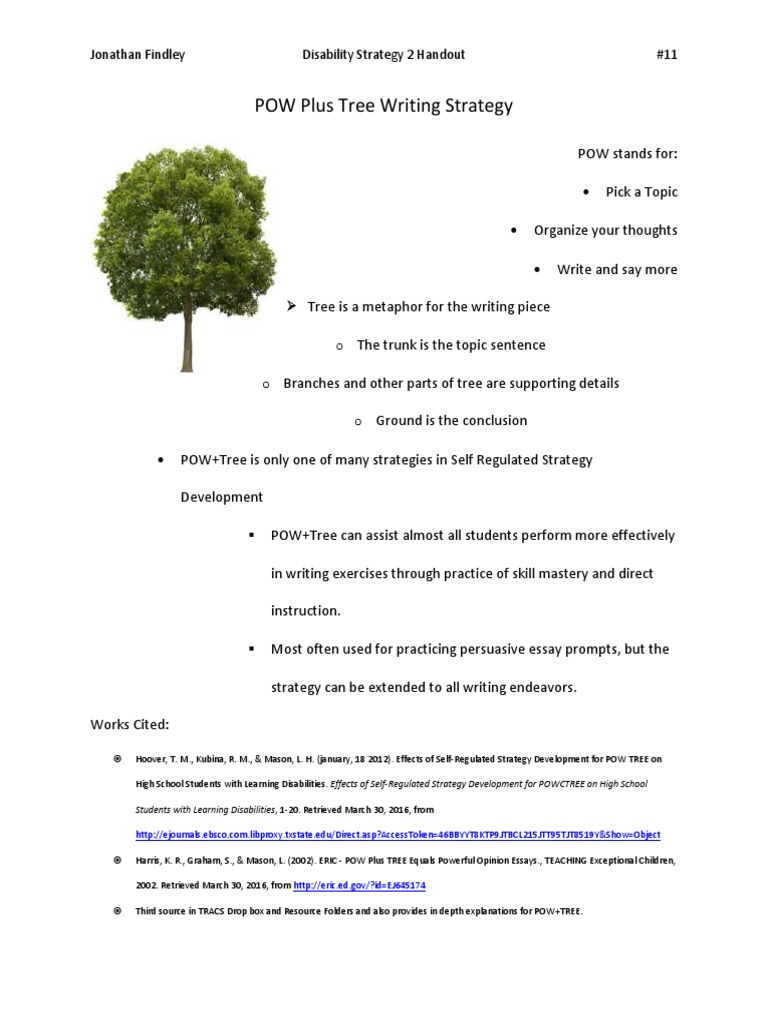 POW Plus Tree Writing Strategy: Jonathan Findley Disability Strategy 2 ...