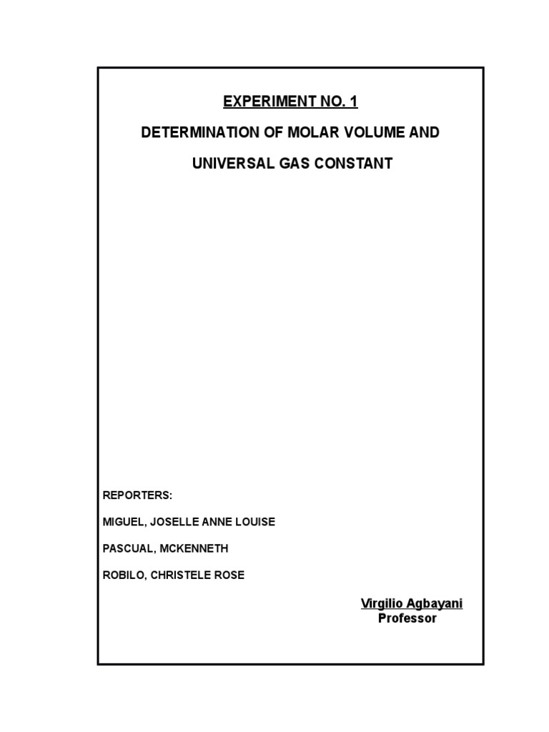 Experiment 1 Phy Chem 1 | PDF | Gases | Mole (Unit)