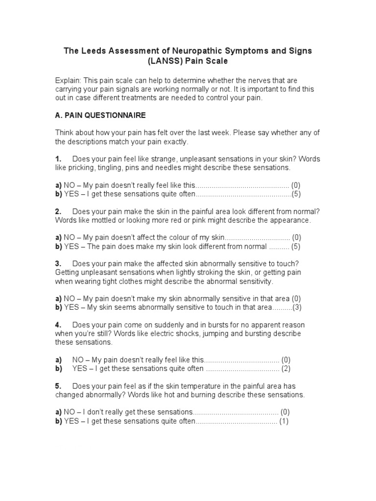 The Leeds Assessment of Neuropathic Symptoms and Signs | PDF ...