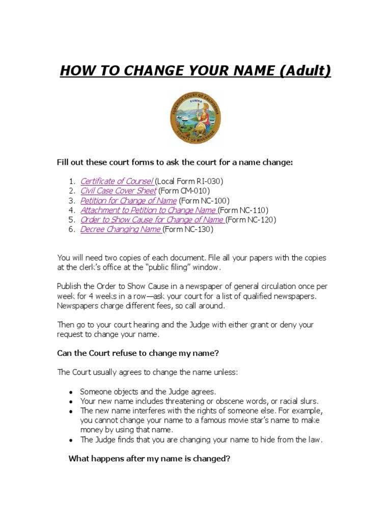 How To Change Your Name (Adult) : Fill Out These Court Forms To Ask The Court For A Name Change ...