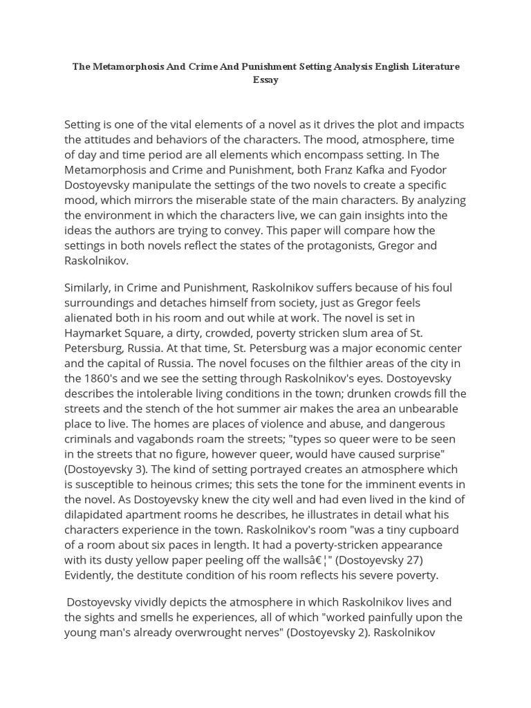 The Metamorphosis and Crime and Punishment Setting Analysis English ...