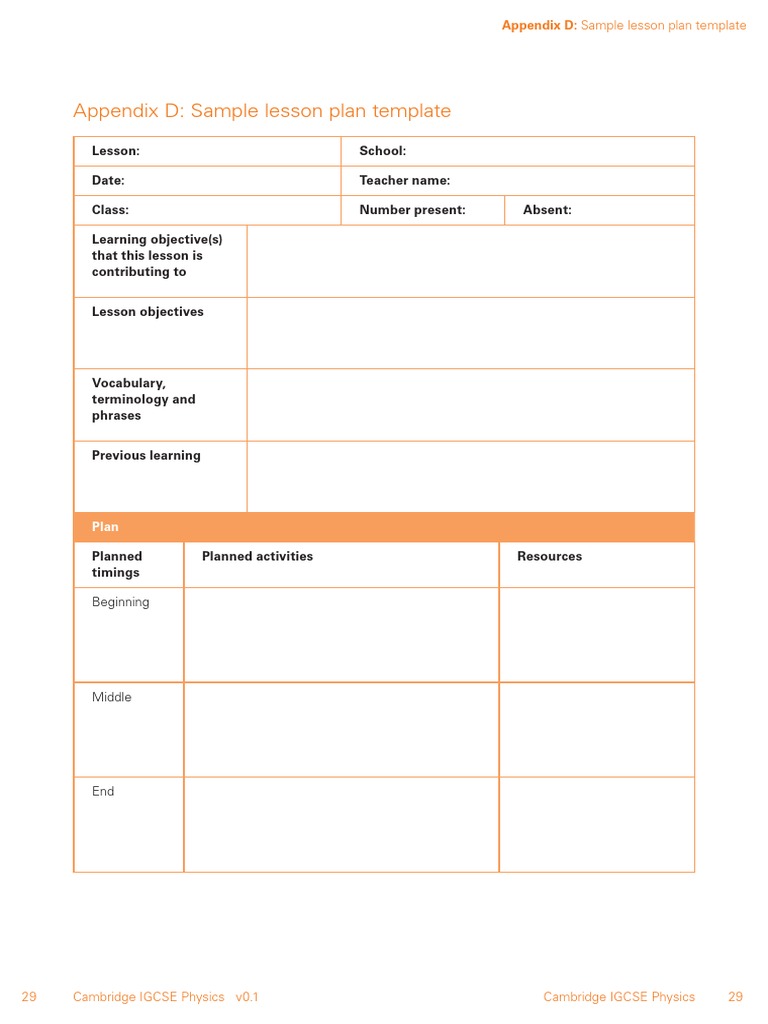Lesson Plan Template For IGCSE | PDF | Lesson Plan | Educational Technology
