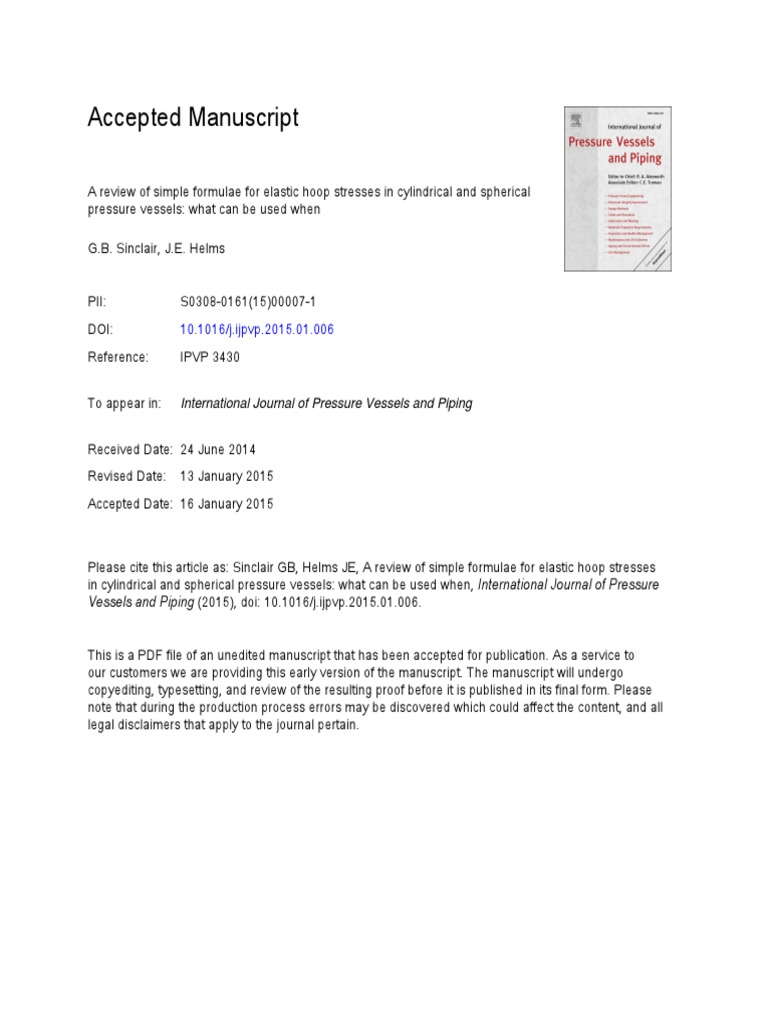 A Review of Simple Formulae For Elastic Hoop Stress | PDF | Buckling ...