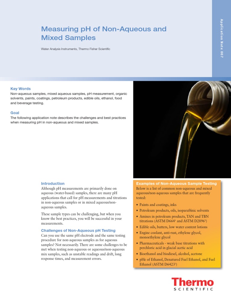 Measuring PH of Non-Aqueous and Mixed Samples | PDF | Ph | Buffer Solution