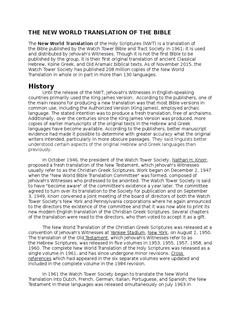 Overview of the New World Translation | PDF | Tetragrammaton ...