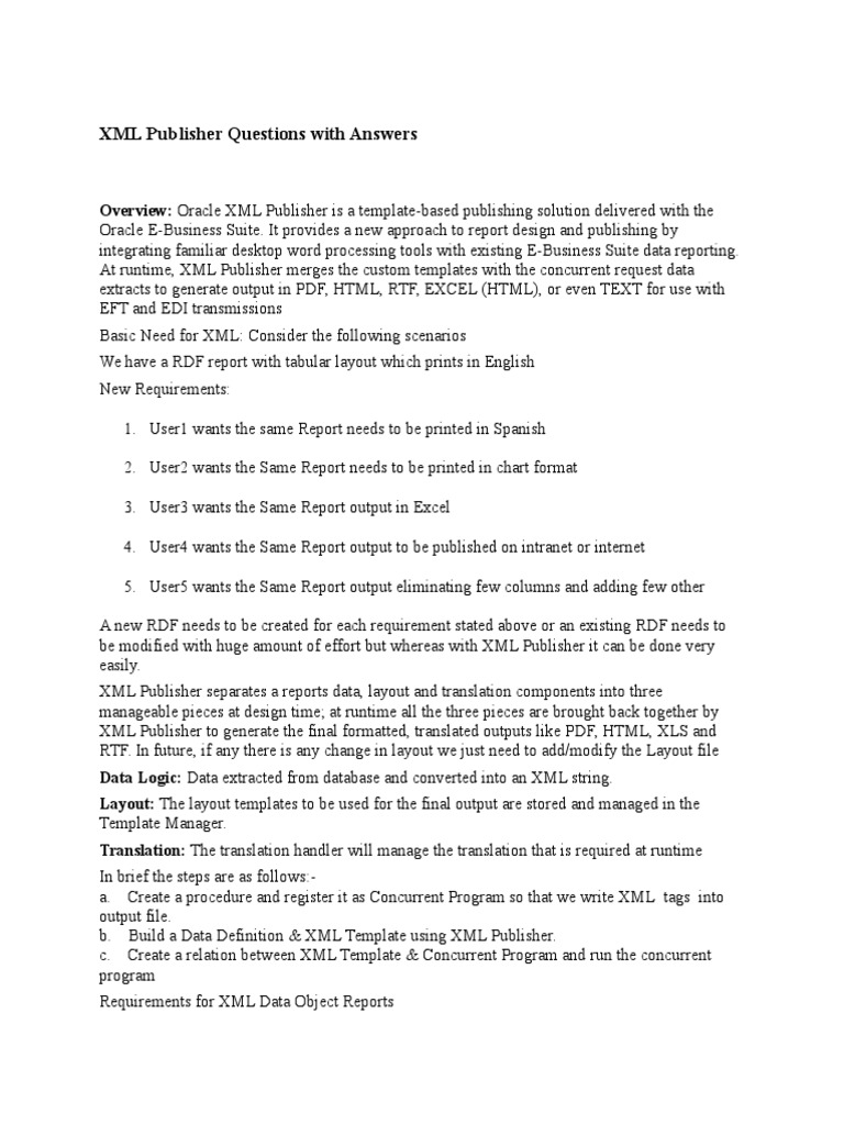 XML Publisher Questions With Answers | PDF | File Format | Portable ...