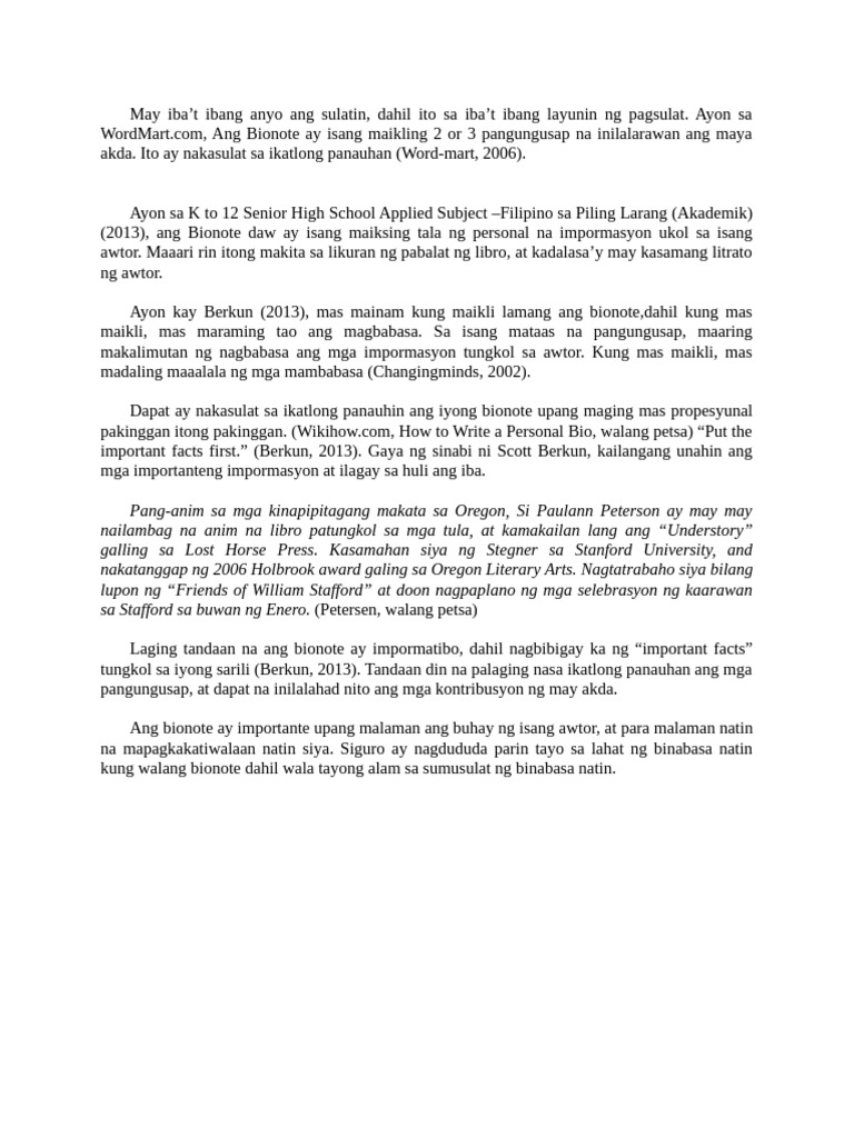 Bionote With Citation Thesis | PDF