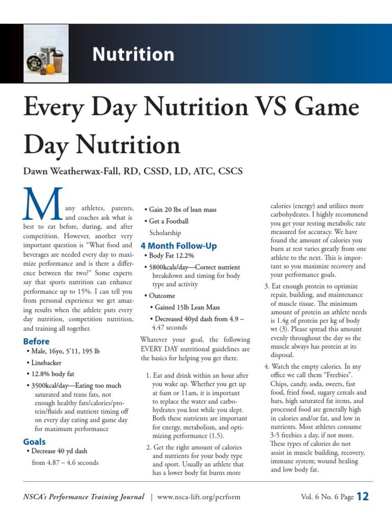 Every Day Nutritionvs Game Day Nutrition | PDF | Nutrition | Diet ...