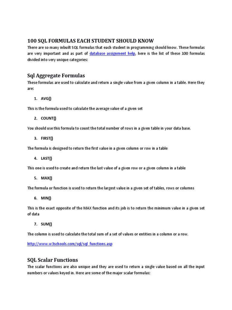 100 SQL Formulas Each Student Should Know | PDF | Trigonometric ...